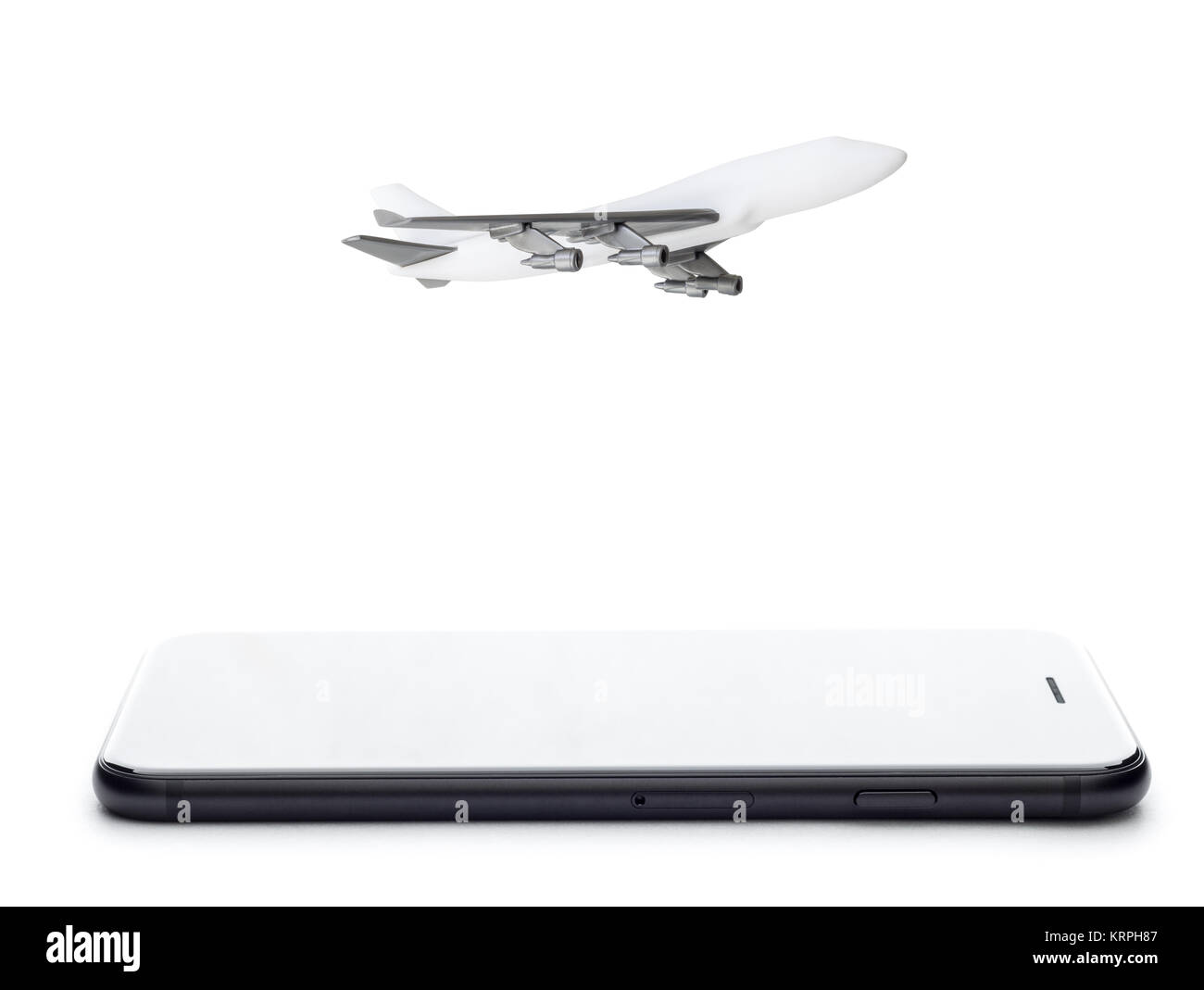 phone and airplane model on white background Stock Photo - Alamy