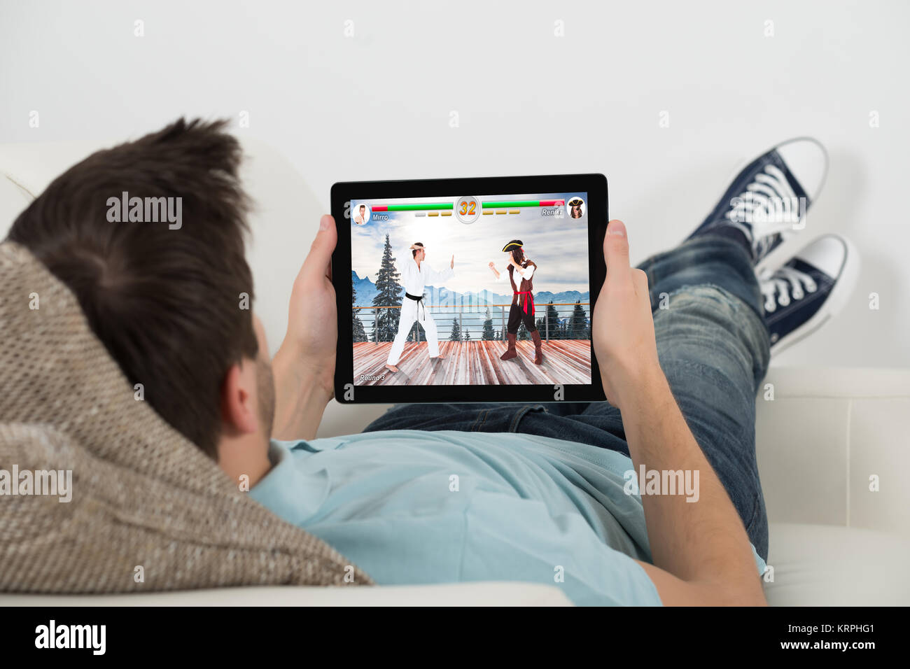Man Video Conferencing On Digital Tablet Stock Photo - Alamy