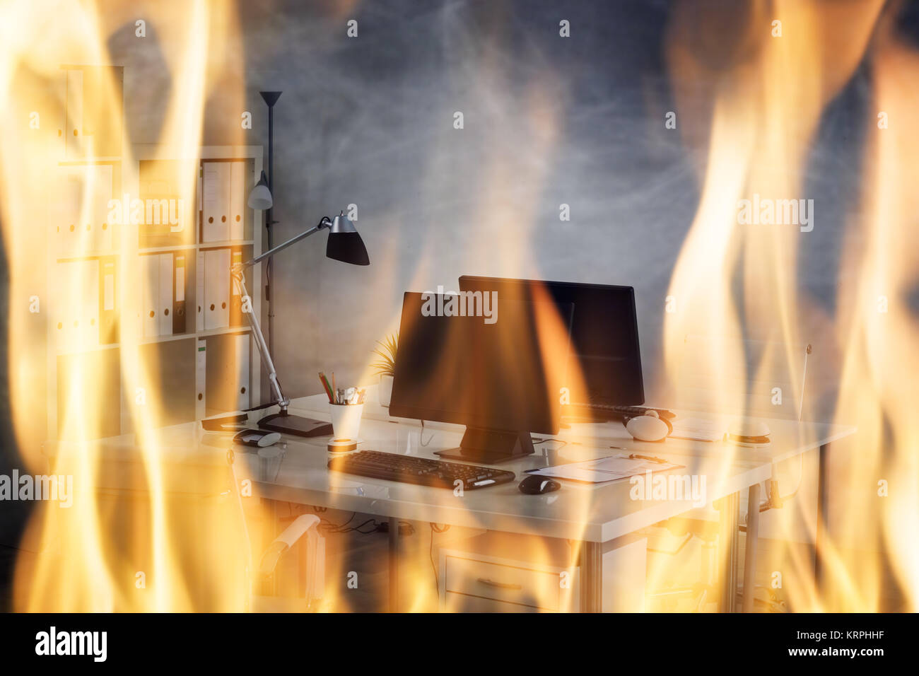Fire Burning Inside The Office Stock Photo - Alamy