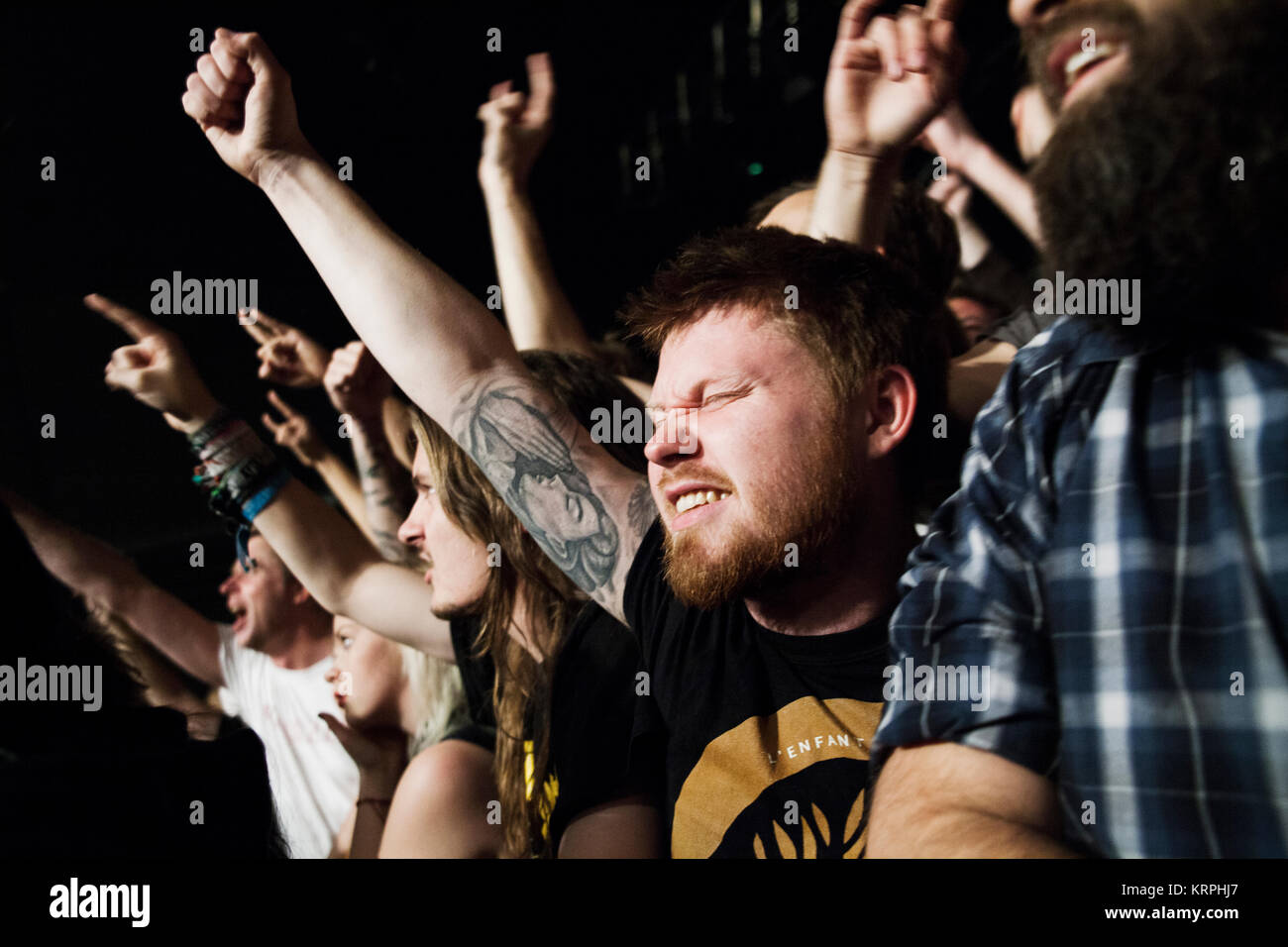 The heavy metal fans look entertained at the Kvelertak concert at ...