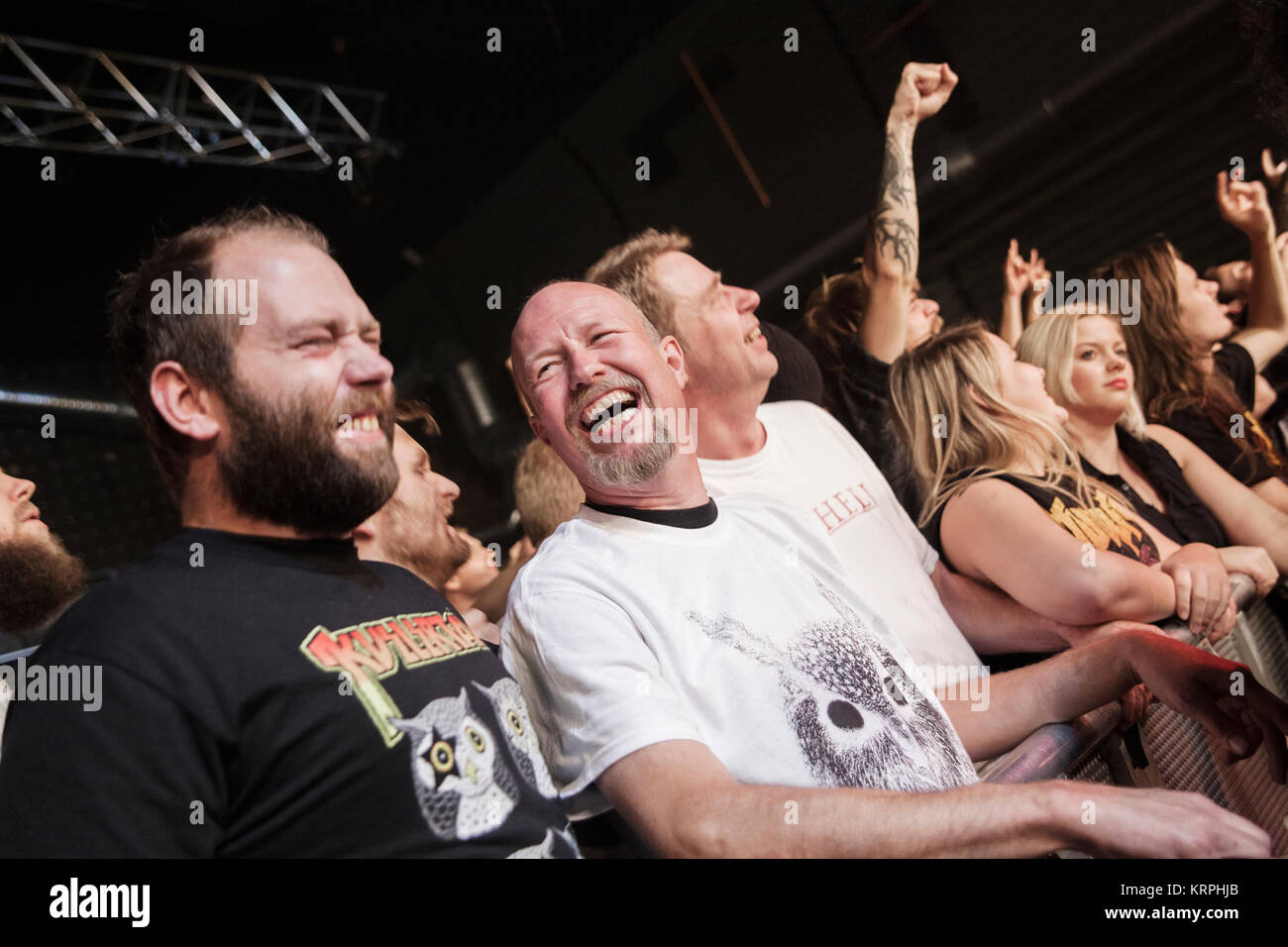 The heavy metal fans look entertained at the Kvelertak concert at ...