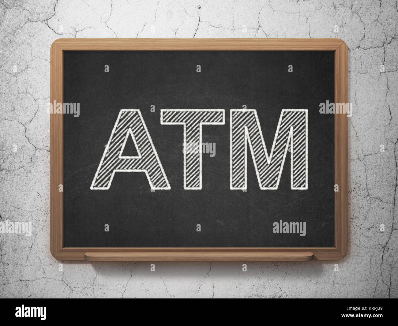 Currency concept: text ATM on Black chalkboard on grunge wall ...