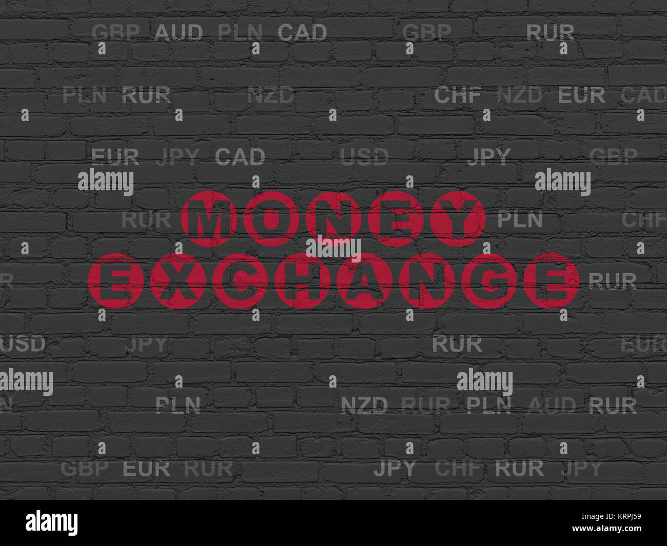 Banking concept: Painted red text Money Exchange on Black Brick wall ...