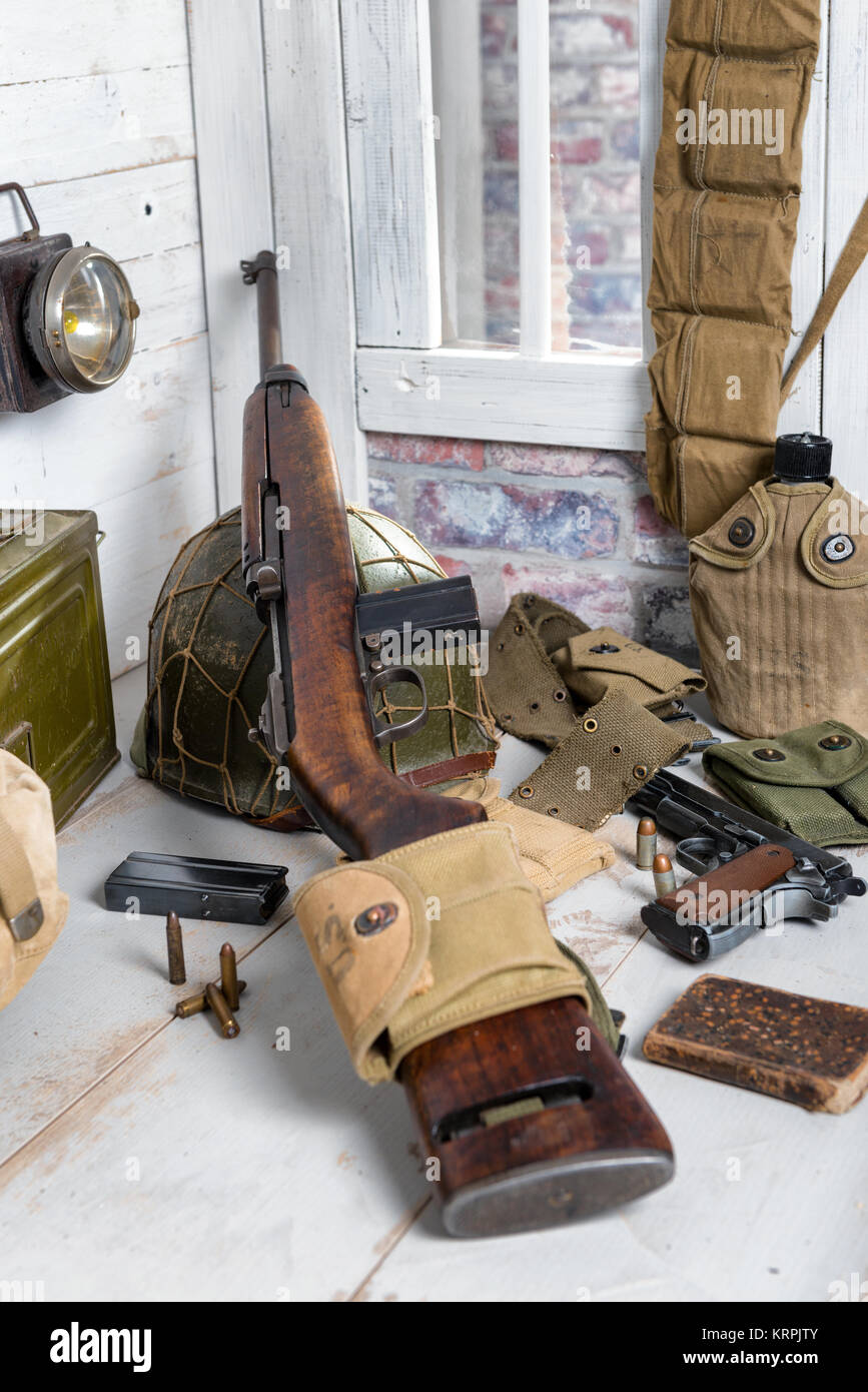 a rifle and U.S. military equipment of World War II Stock Photo - Alamy