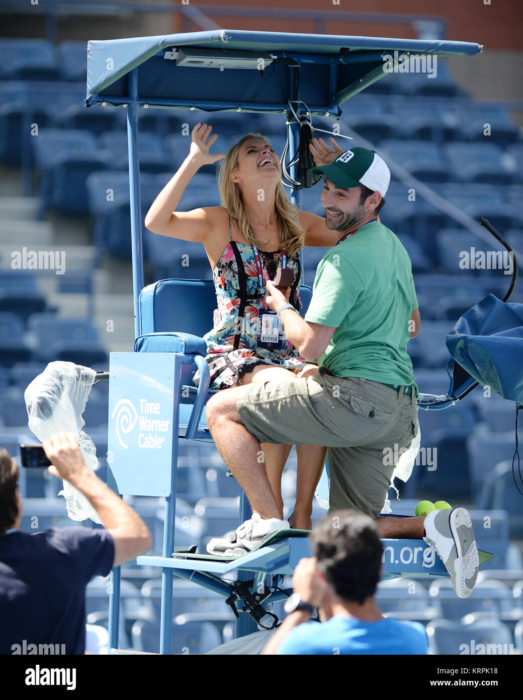 FLUSHING MEADOWS, NY - AUGUST 28: Actress Jennifer Alden is surprised ...