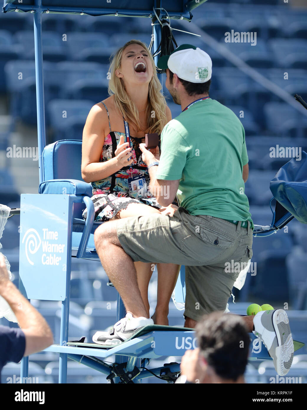 FLUSHING MEADOWS, NY - AUGUST 28: Actress Jennifer Alden is surprised ...