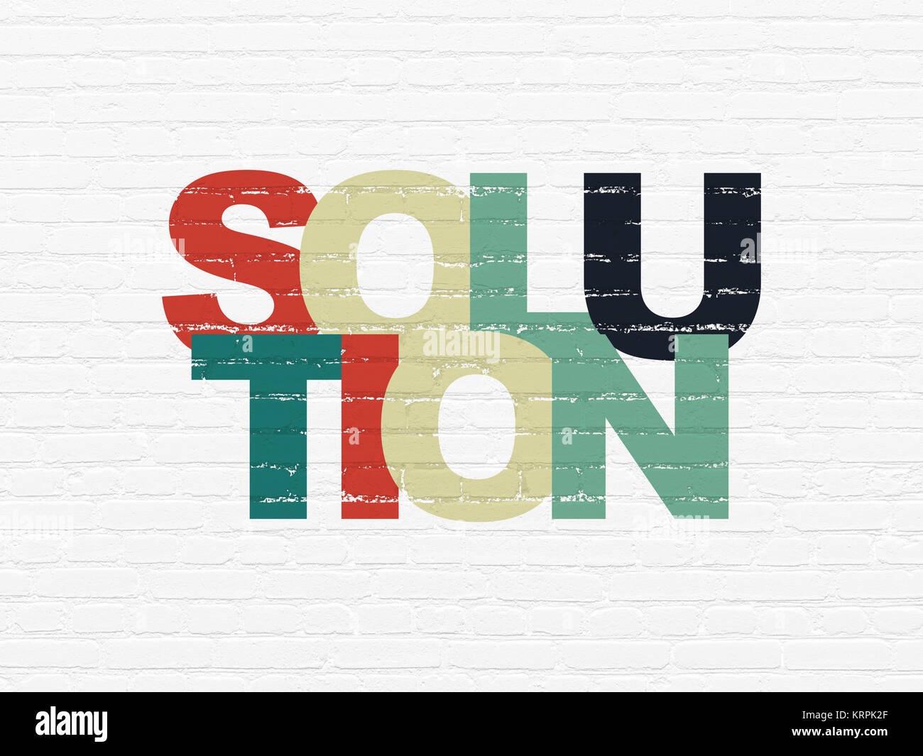 Business concept: Painted multicolor text Solution on White Brick wall ...