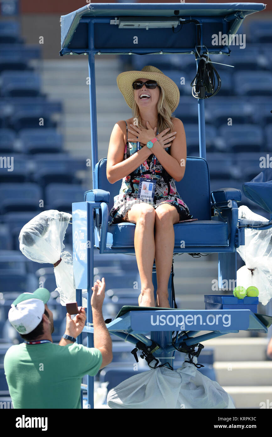 FLUSHING MEADOWS, NY - AUGUST 28: Actress Jennifer Alden is surprised ...
