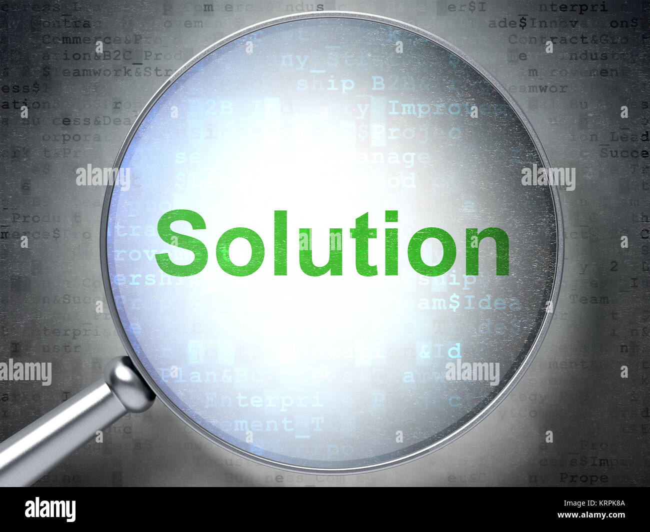 Business concept: magnifying optical glass with words Solution on ...