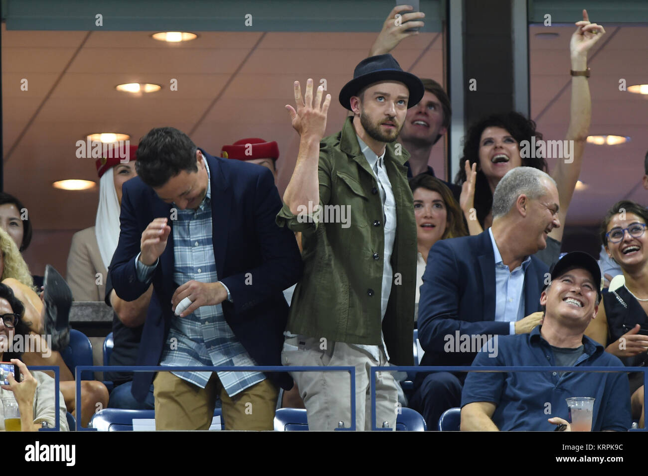 NEW YORK, NY - SEPTEMBER 09: Jimmy Fallon, Justin Timberlake watches ...