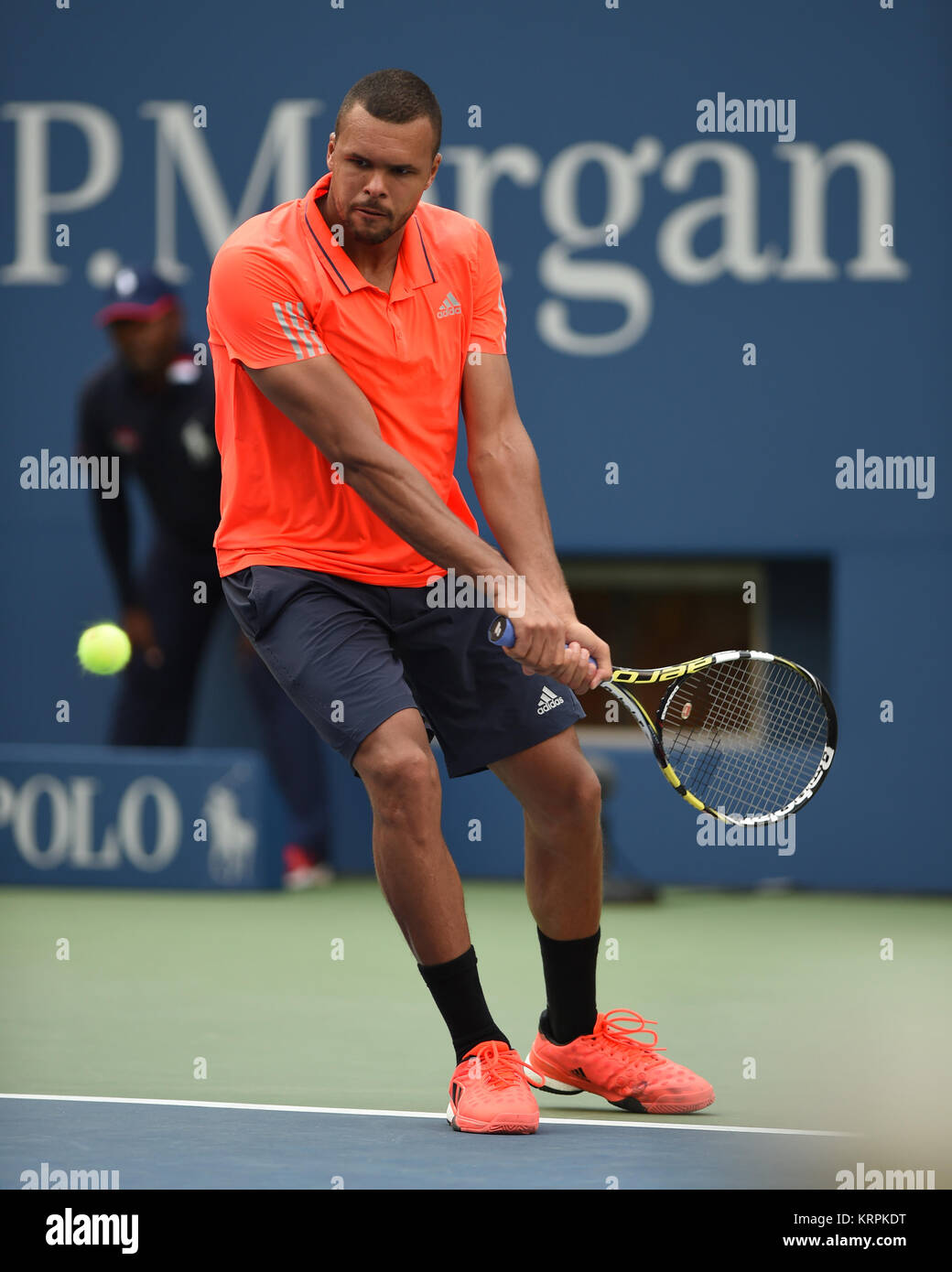 NEW YORK, NY - SEPTEMBER 08: Jo-Wilfried Tsonga on day nine of the 2015 US Open at the USTA ...