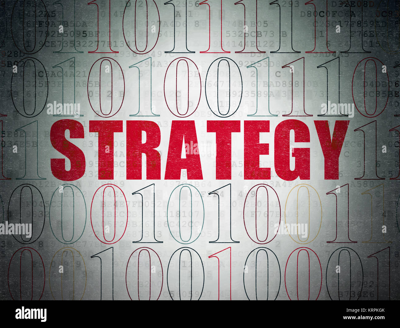 Finance concept: Painted red text Strategy on Digital Data Paper background with Binary Code ...