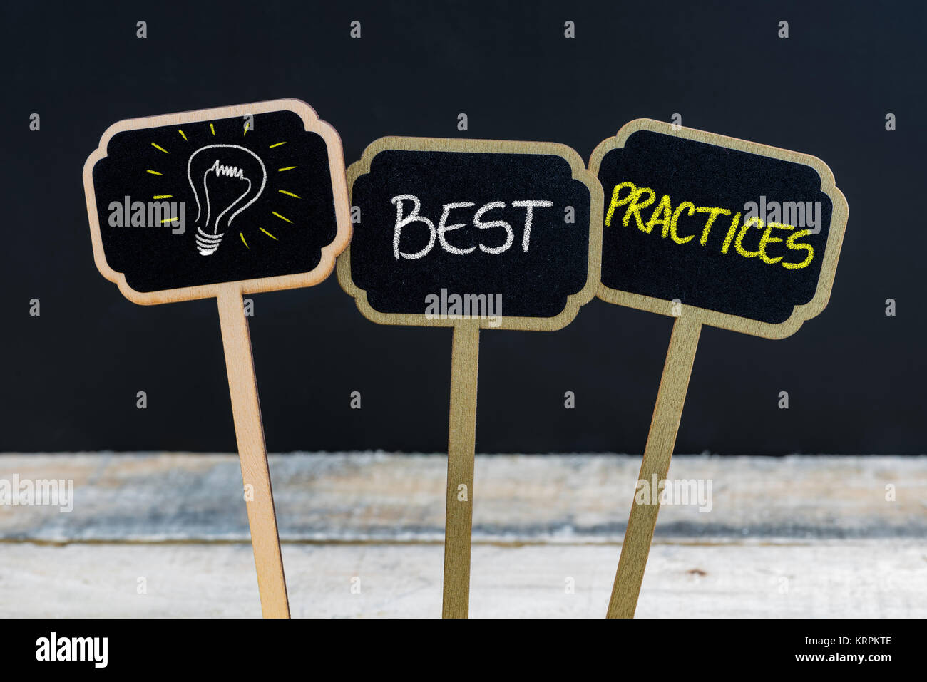 Concept message BEST PRACTICES and light bulb as symbol for idea Stock ...