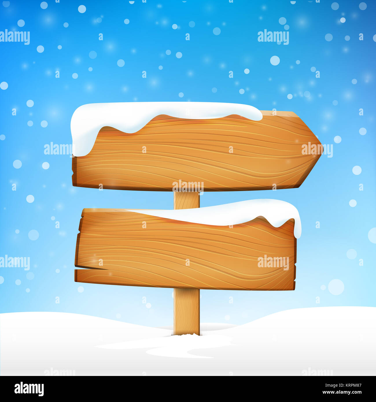 Wooden sign blank board and winter snow with copy space vector ...