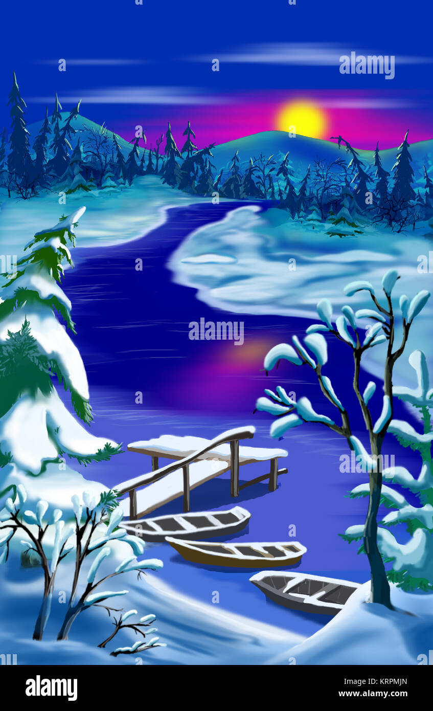 Idyllic Winter Rural Landscape Stock Photo - Alamy