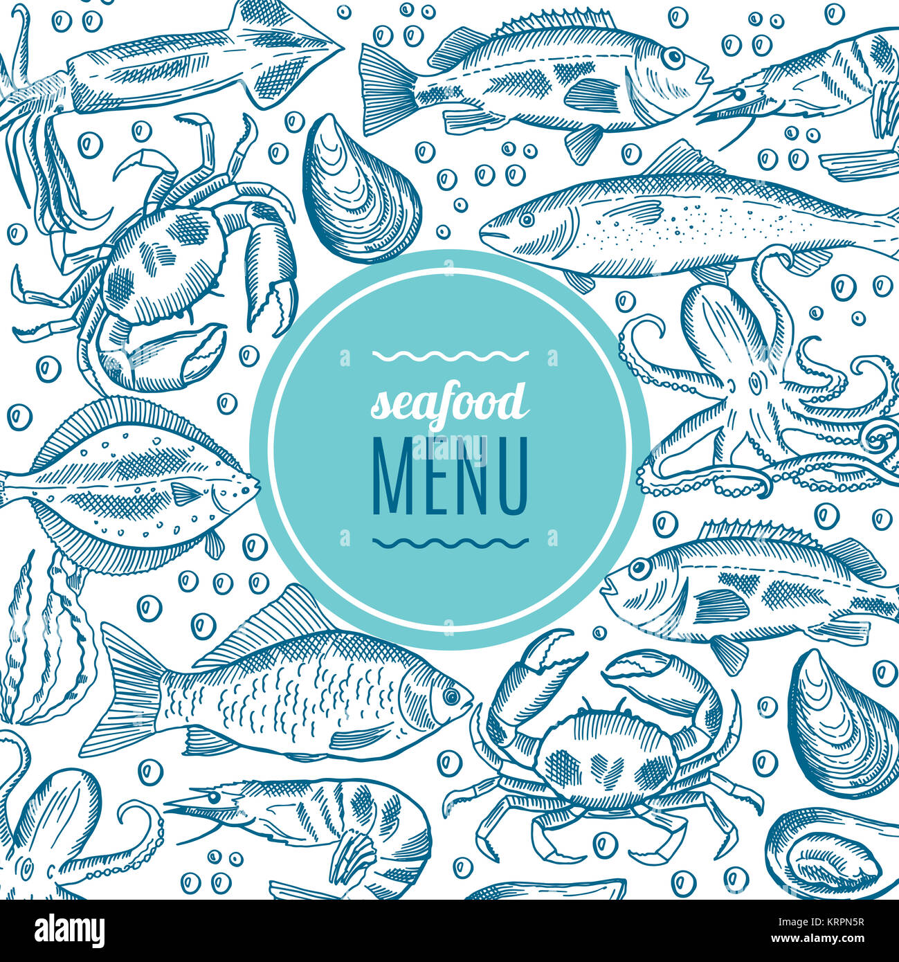 Hand drawing seafood illustrations for restaurant menus Stock Photo - Alamy