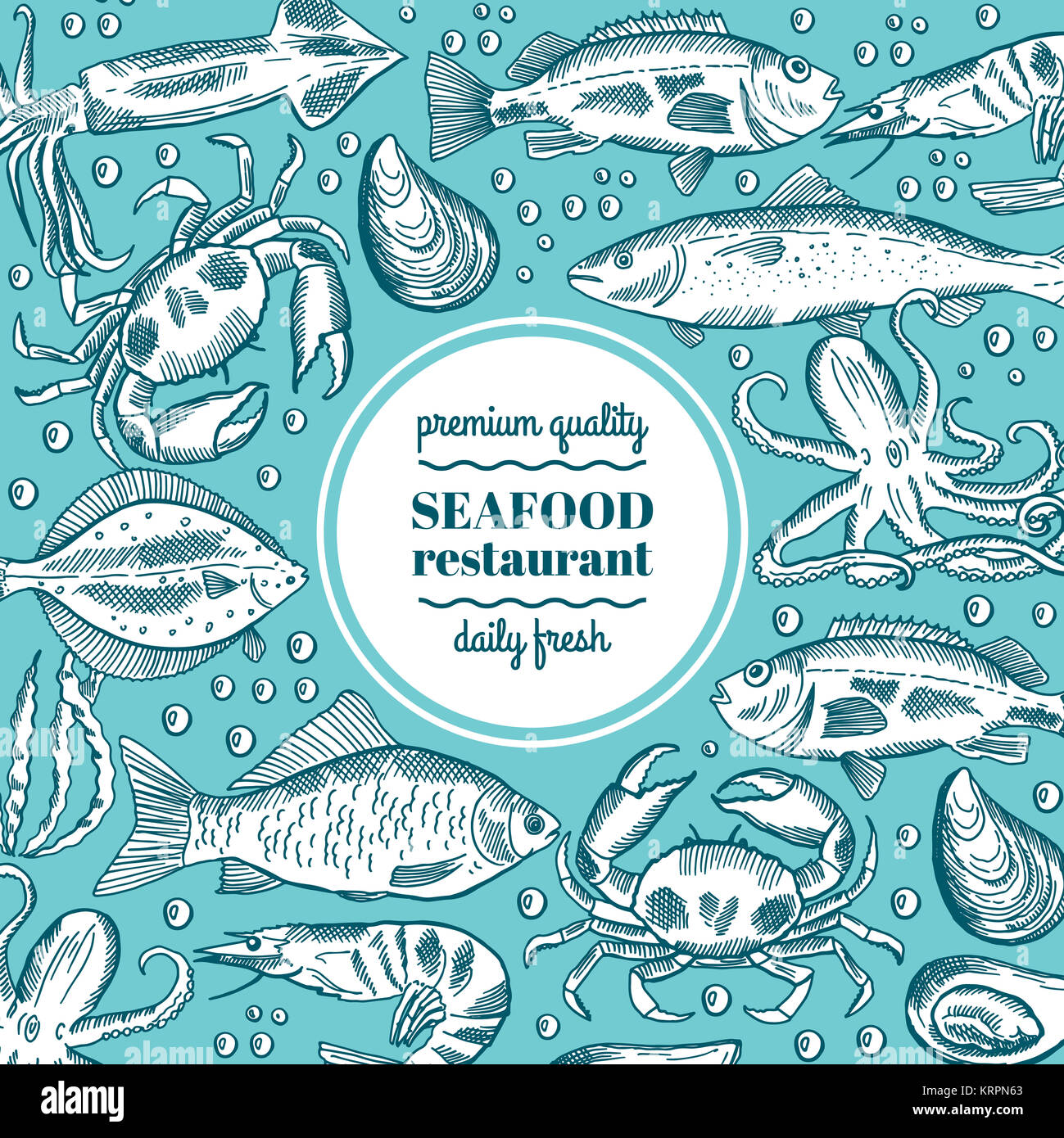Hand drawing seafood illustrations for restaurant menus Stock Photo - Alamy
