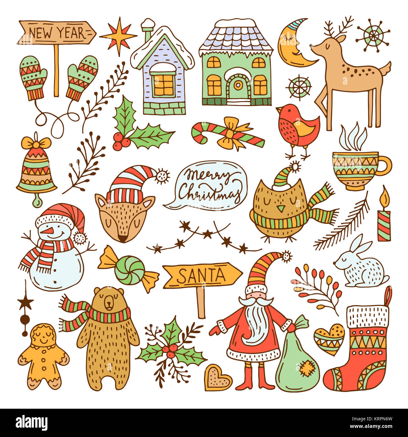 A large set of Christmas doodles. illustration Stock Photo - Alamy