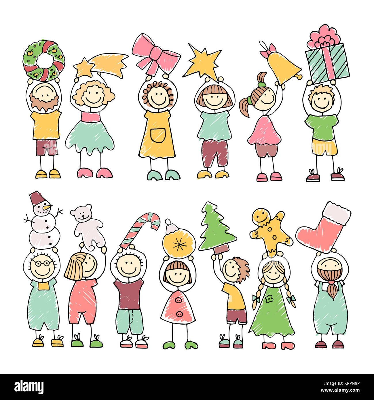 set of colored icons of happy children. Merry Christmas Stock Photo - Alamy