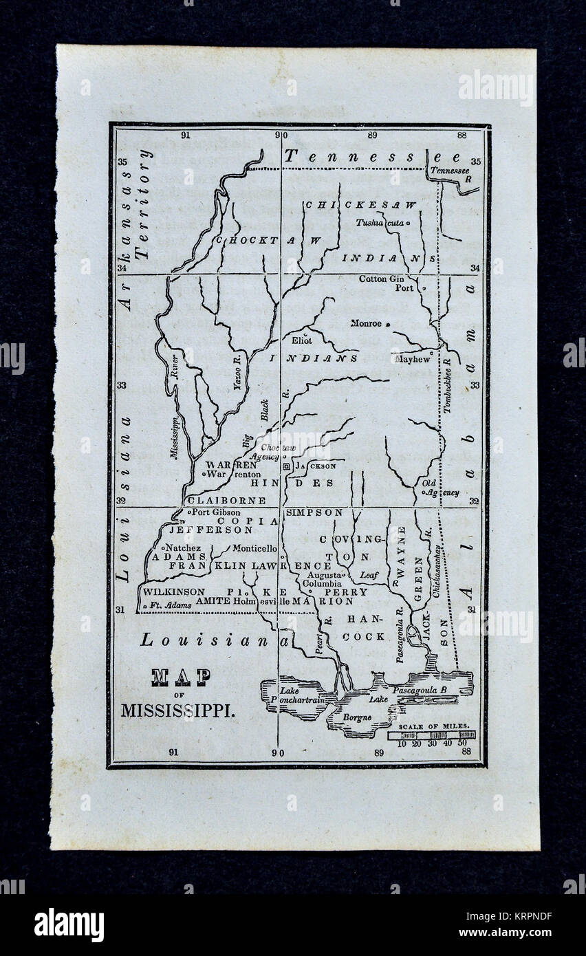 1830 Nathan Hale Map - Mississippi - Jackson Vicksburg Natchez - United ...