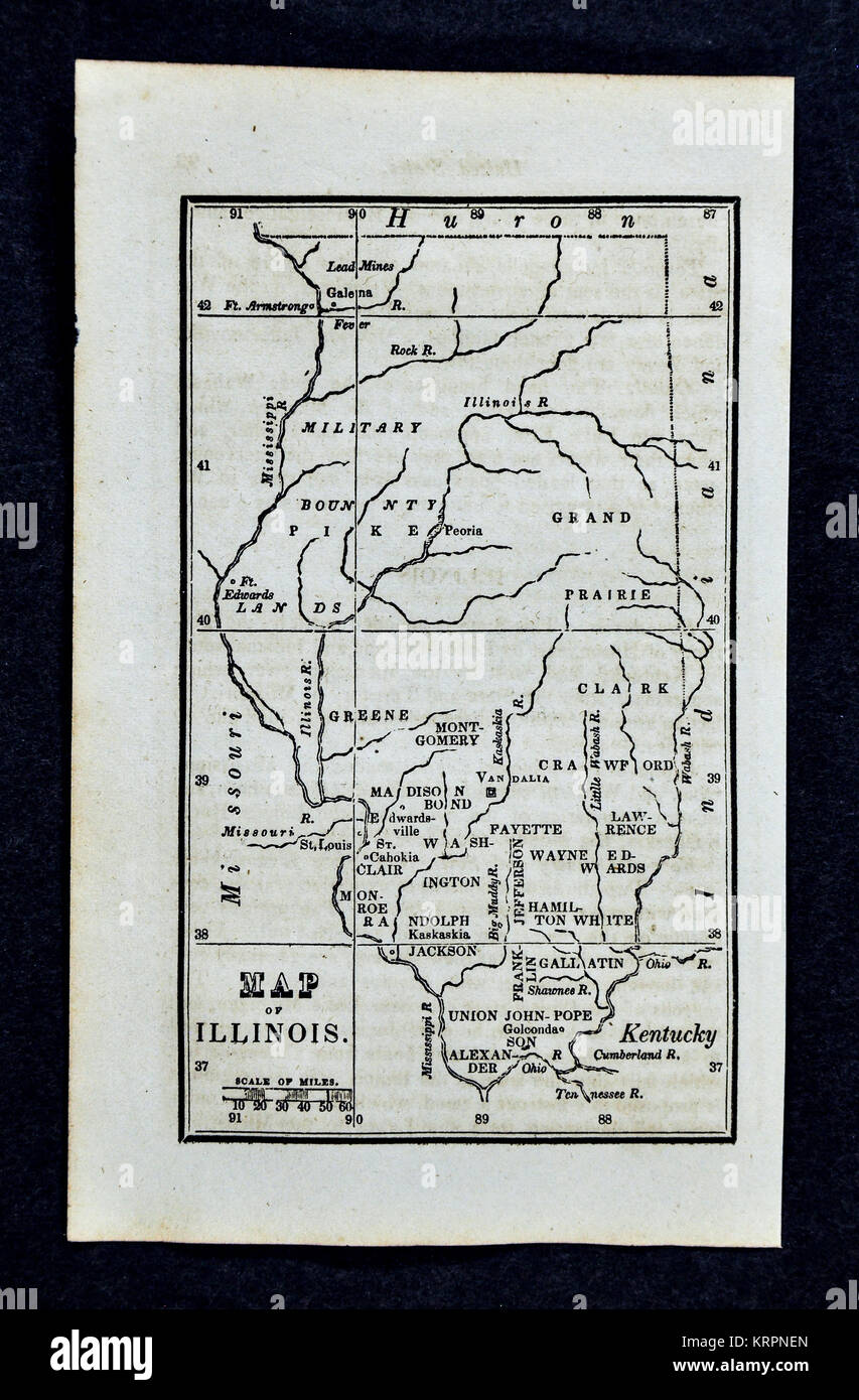 1830 Nathan Hale Map - Illinois - Kaskaskia Cahokia Vandalia St. Louis ...