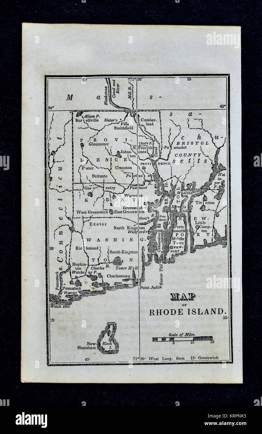 1830 Nathan Hale Map - Rhode Island - Providence Bristol Newport ...