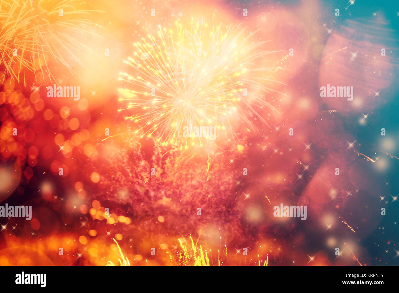 Abstract holiday background with fireworks and stars Stock Photo - Alamy