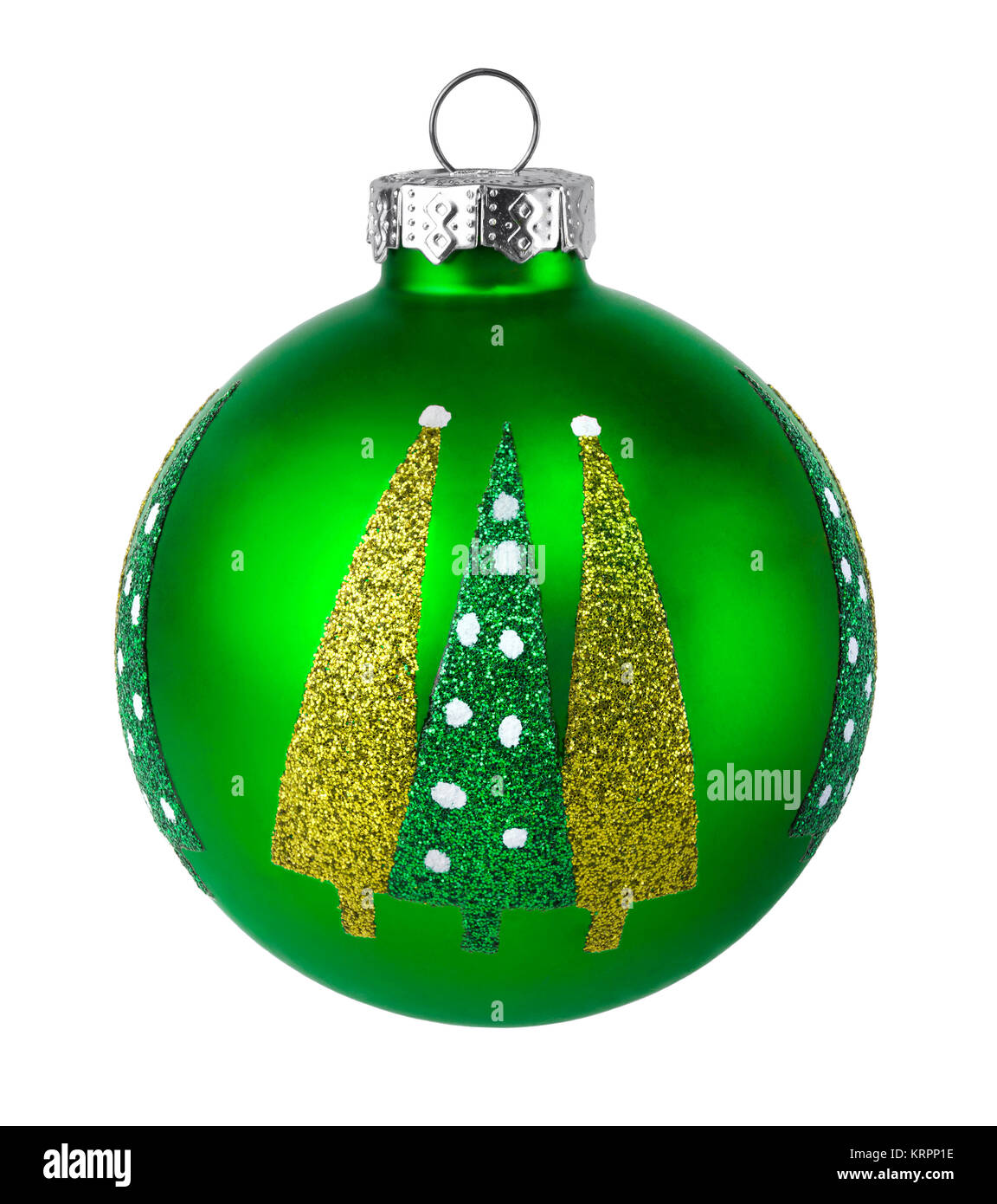 Green Christmas tree Ball with glitter on a white background Stock ...