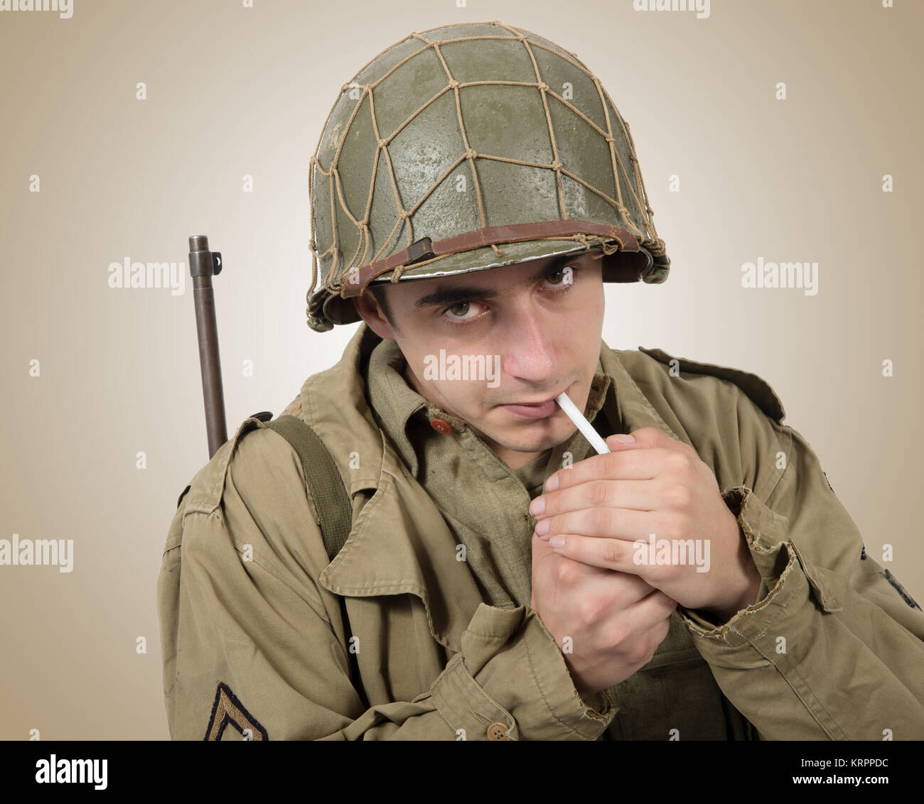 young American soldier smoke cigarette, world war two Stock Photo - Alamy