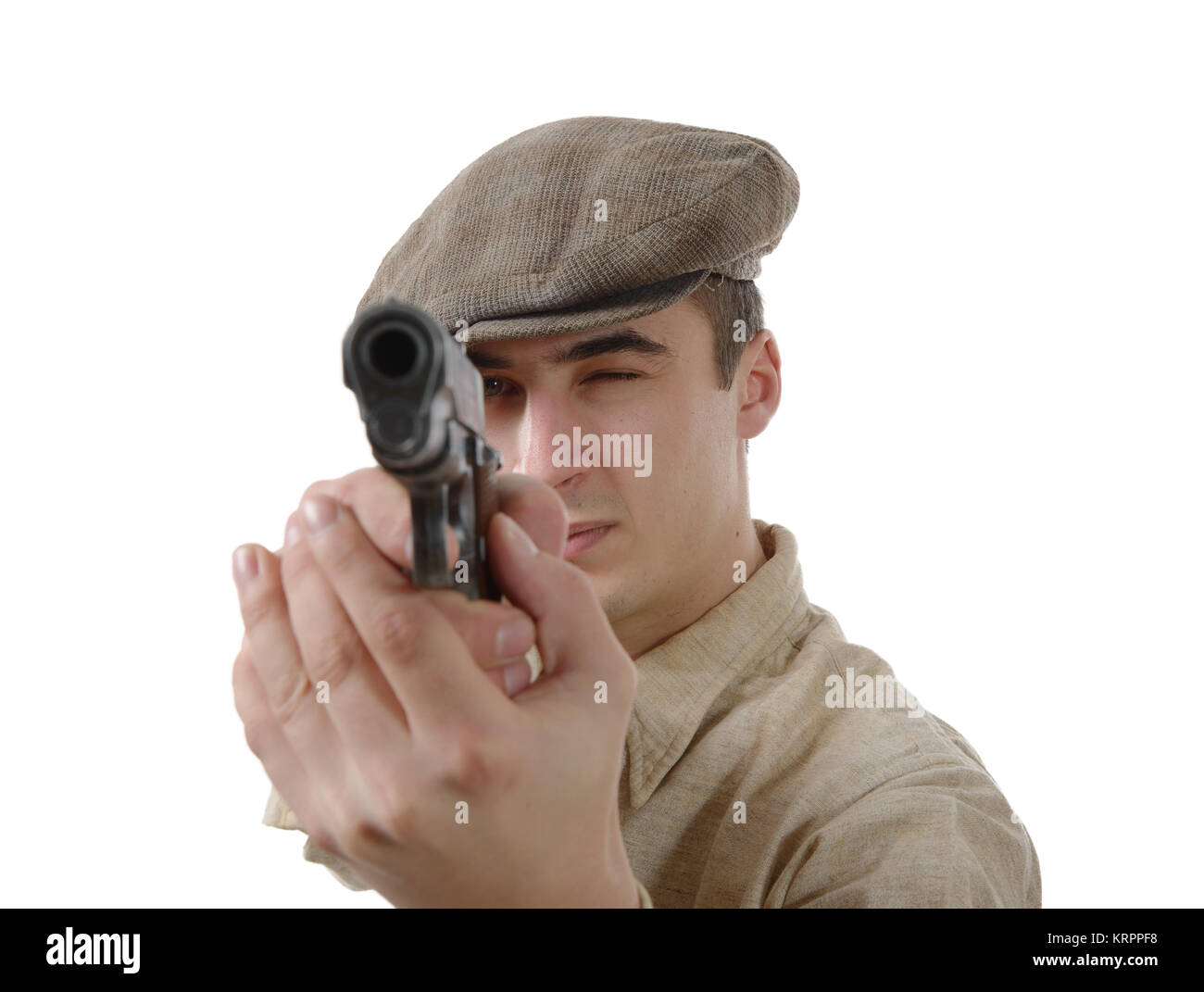 french gangster with a firearm, on white Stock Photo - Alamy