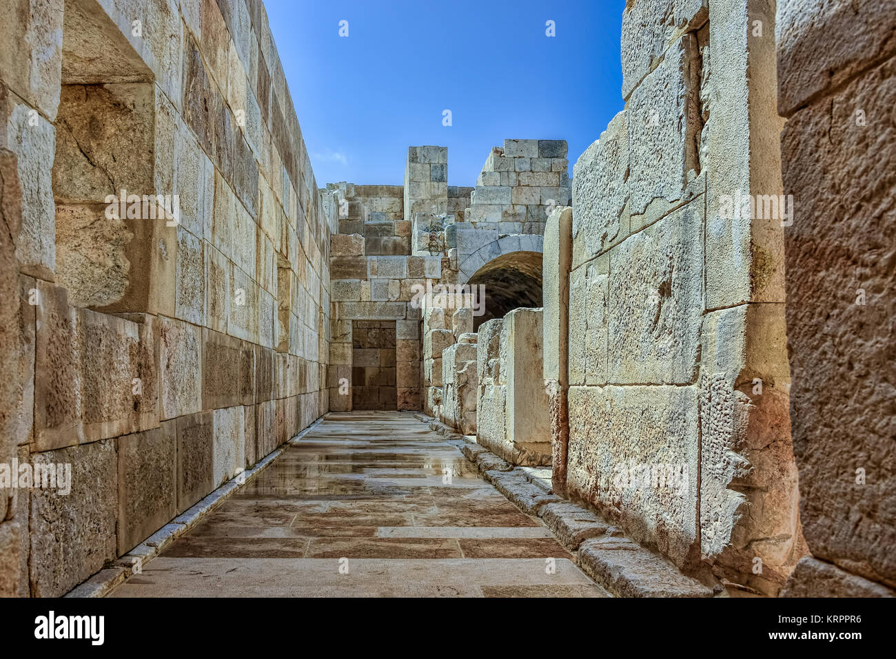 Backstage of antique amphitheatre under clear blue skies Stock Photo ...