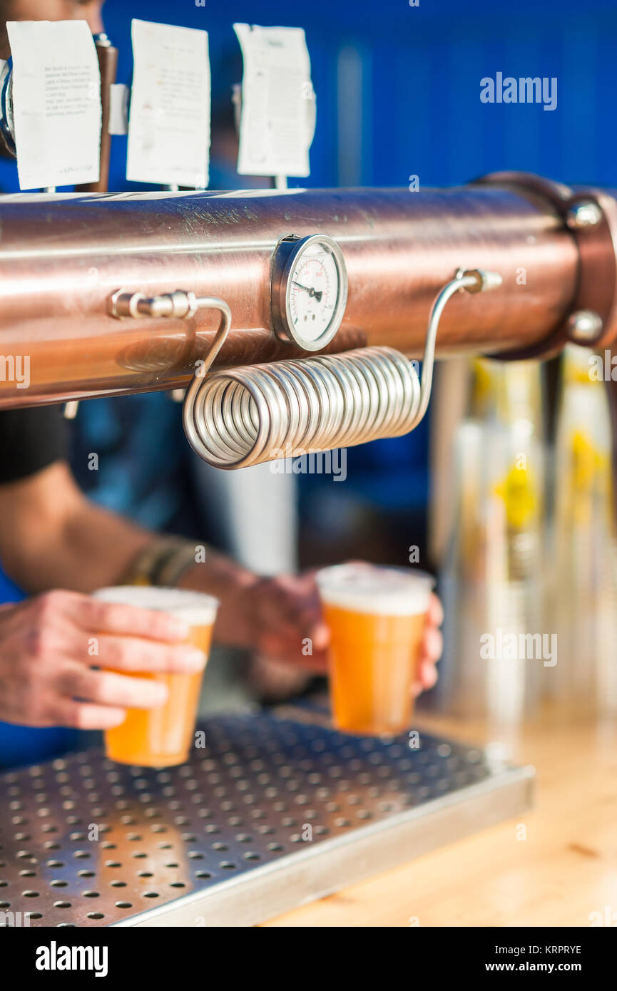 Detail of the draft beer system Stock Photo - Alamy