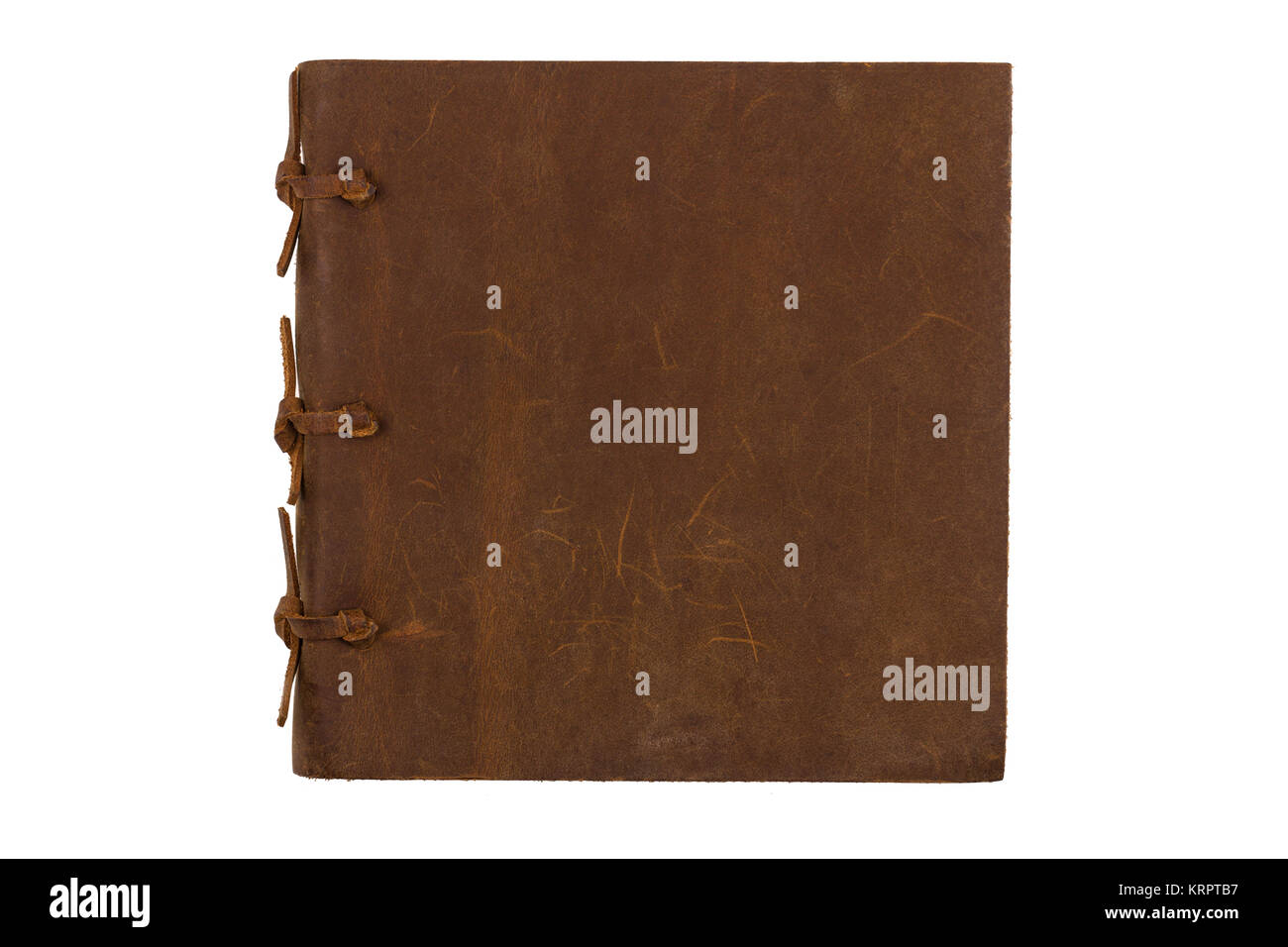 square notebook with leather brown cover on white background Stock ...
