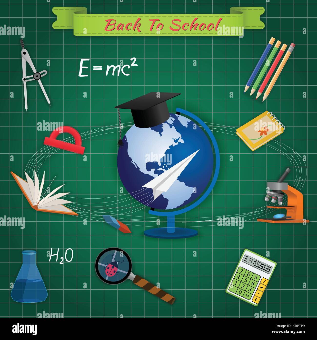Back To School School Subjects Around The Globe On A Green Chalkboard back-to-school-school-subjects-around-the-globe-on-a-green-chalkboard