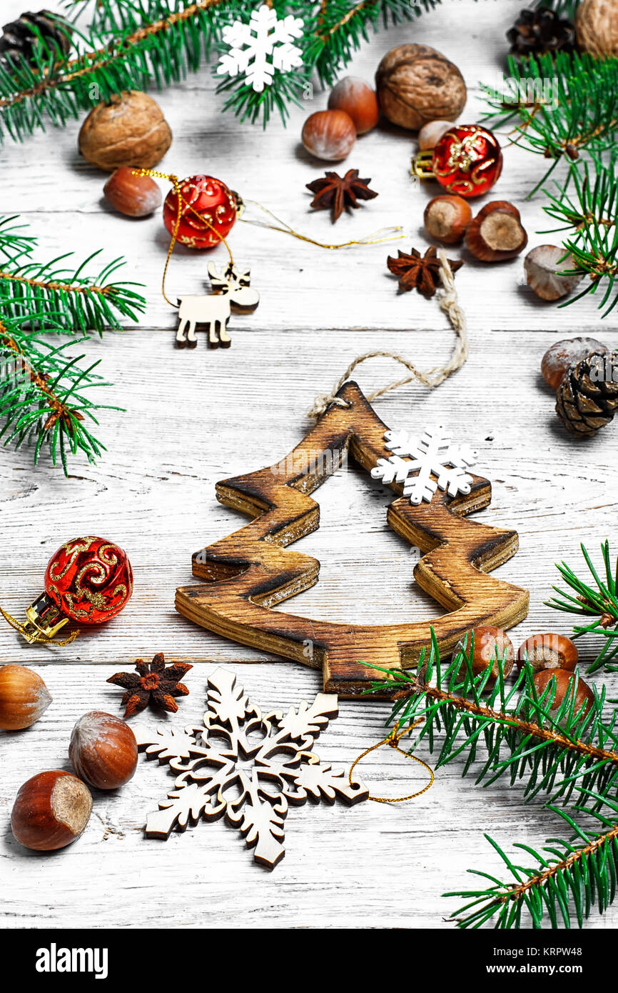 Handmade decorative Christmas tree, and xmas paraphernalia Stock Photo ...