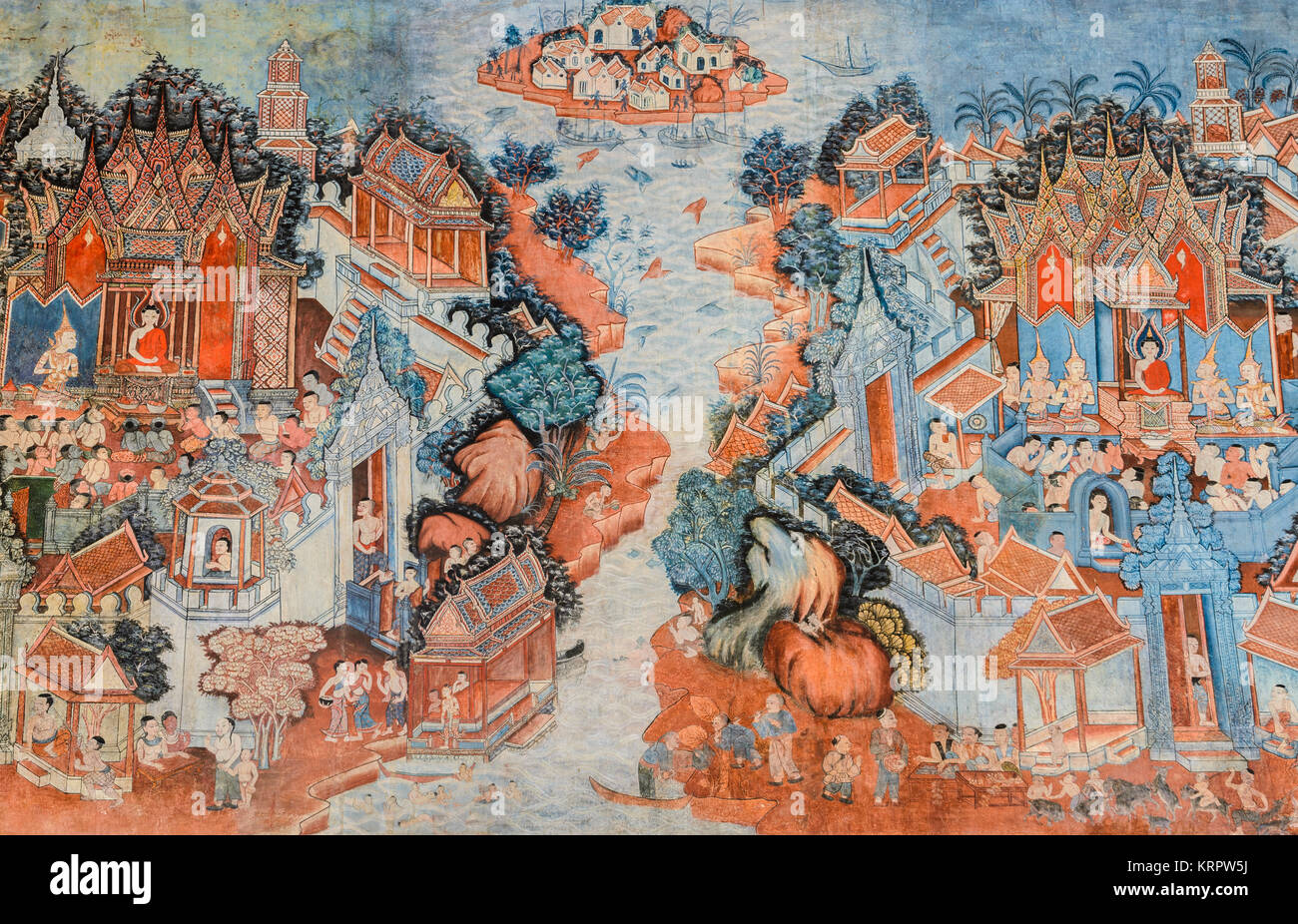 Ancient Buddhist temple mural painting in Thailand Stock Photo - Alamy
