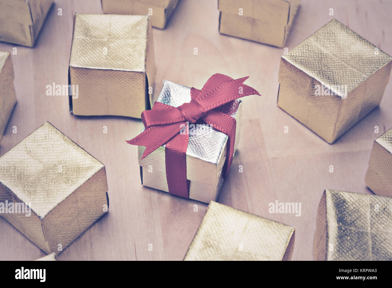 Gift box with red ribbon Stock Photo - Alamy