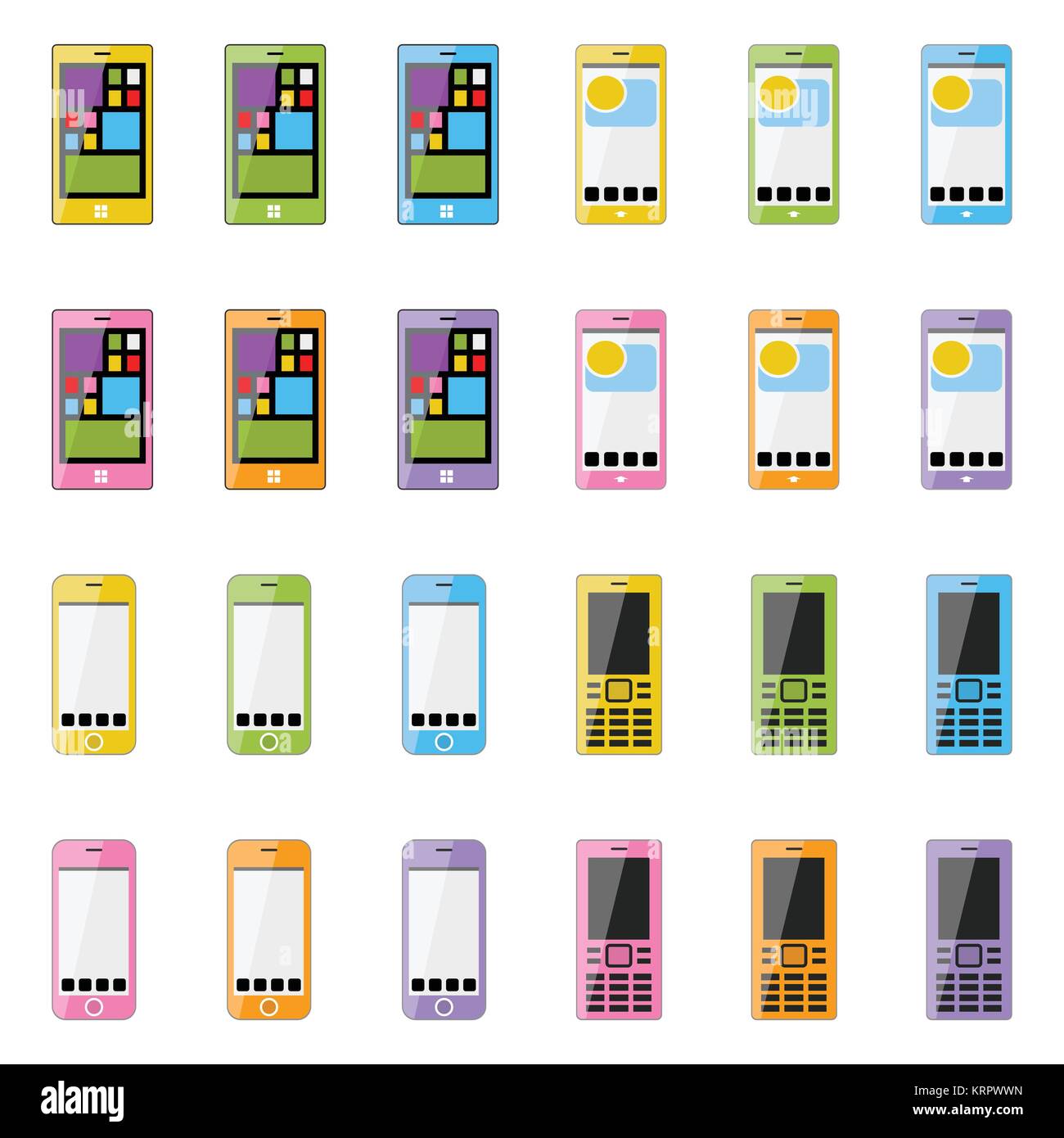 Set of colored templates smartphones isolated on white background Stock ...