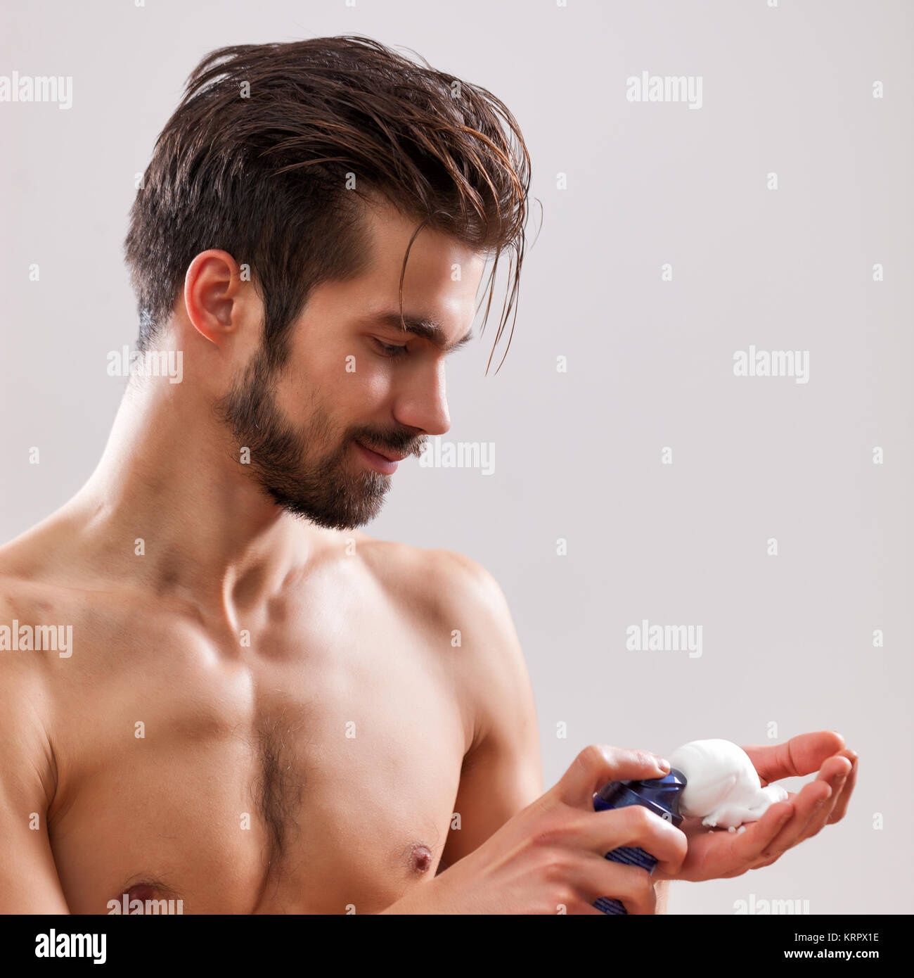 Young handsome man is ready to shave his beard Stock Photo - Alamy