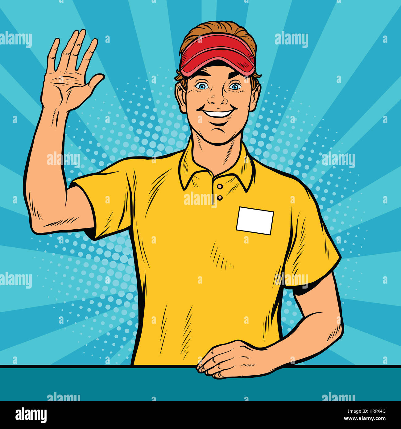 Happy fast food worker takes the order Stock Photo - Alamy