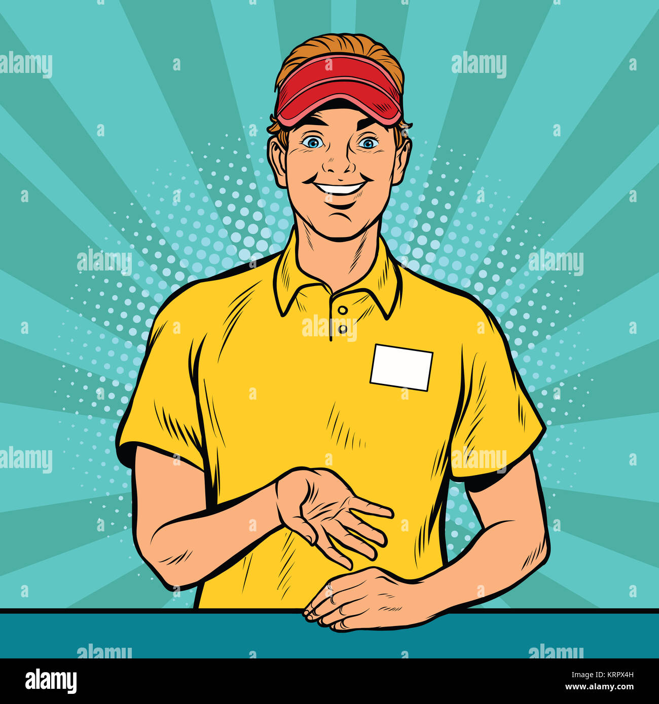 Happy fast food worker takes the order Stock Photo - Alamy