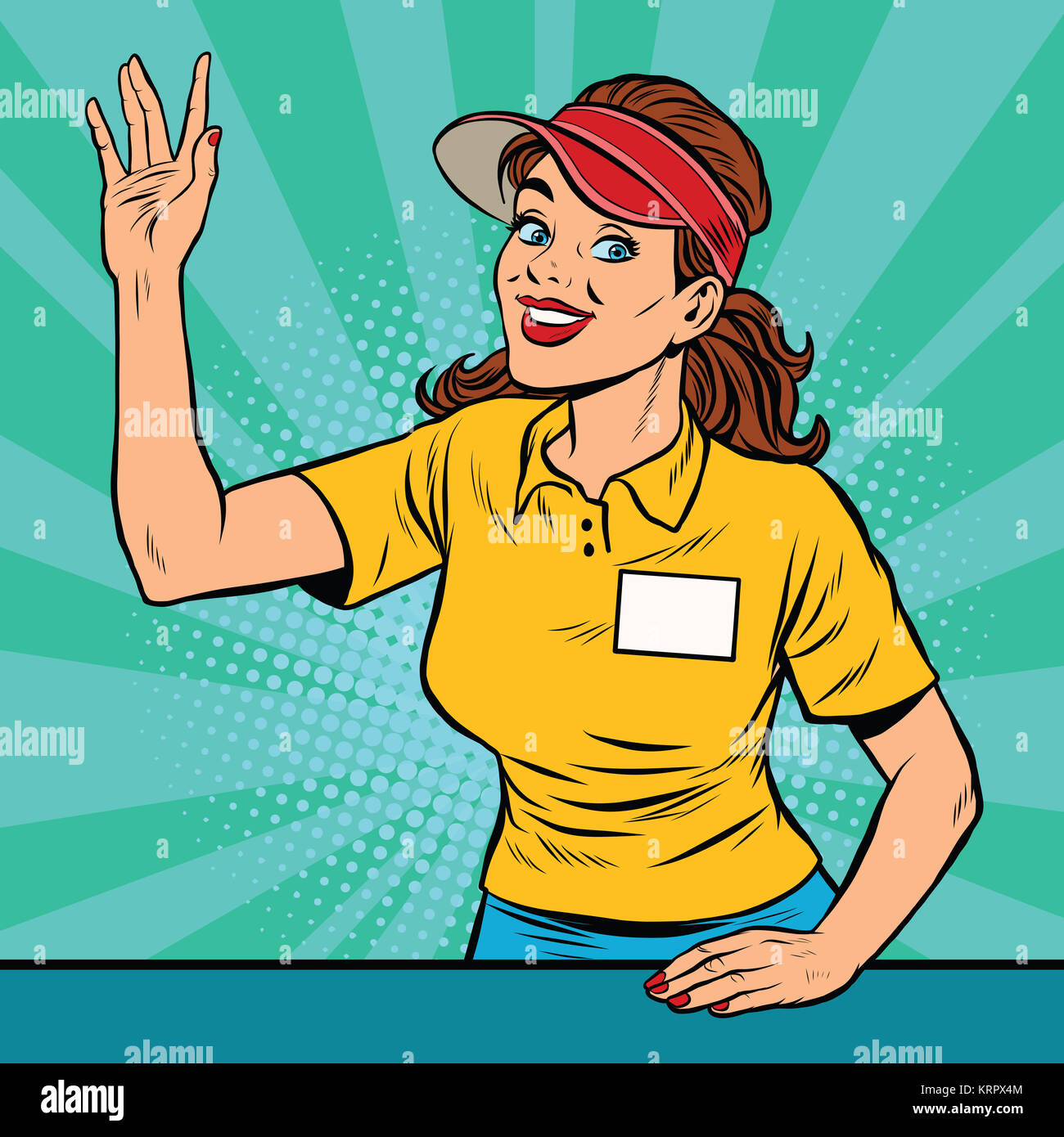 Joyful young female fast food worker takes the order Stock Photo - Alamy