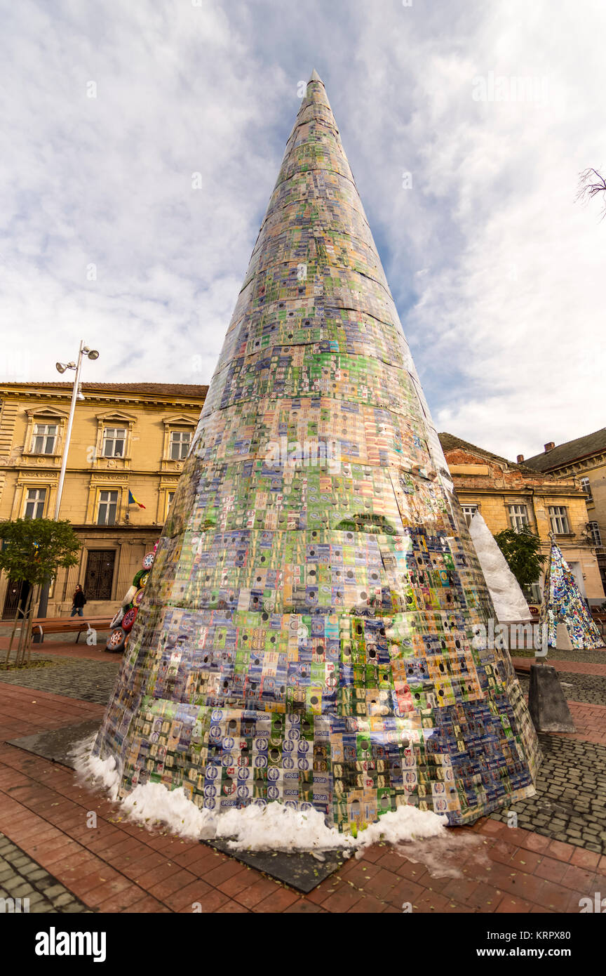 winter scenery city square with Christmas tree and decorations made ...