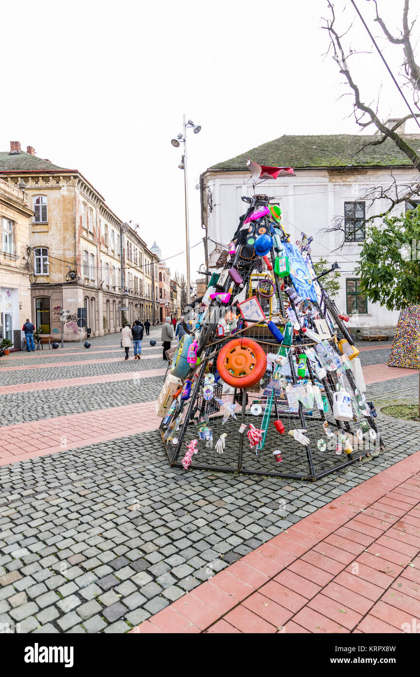 winter scenery city square with Christmas tree and decorations made ...