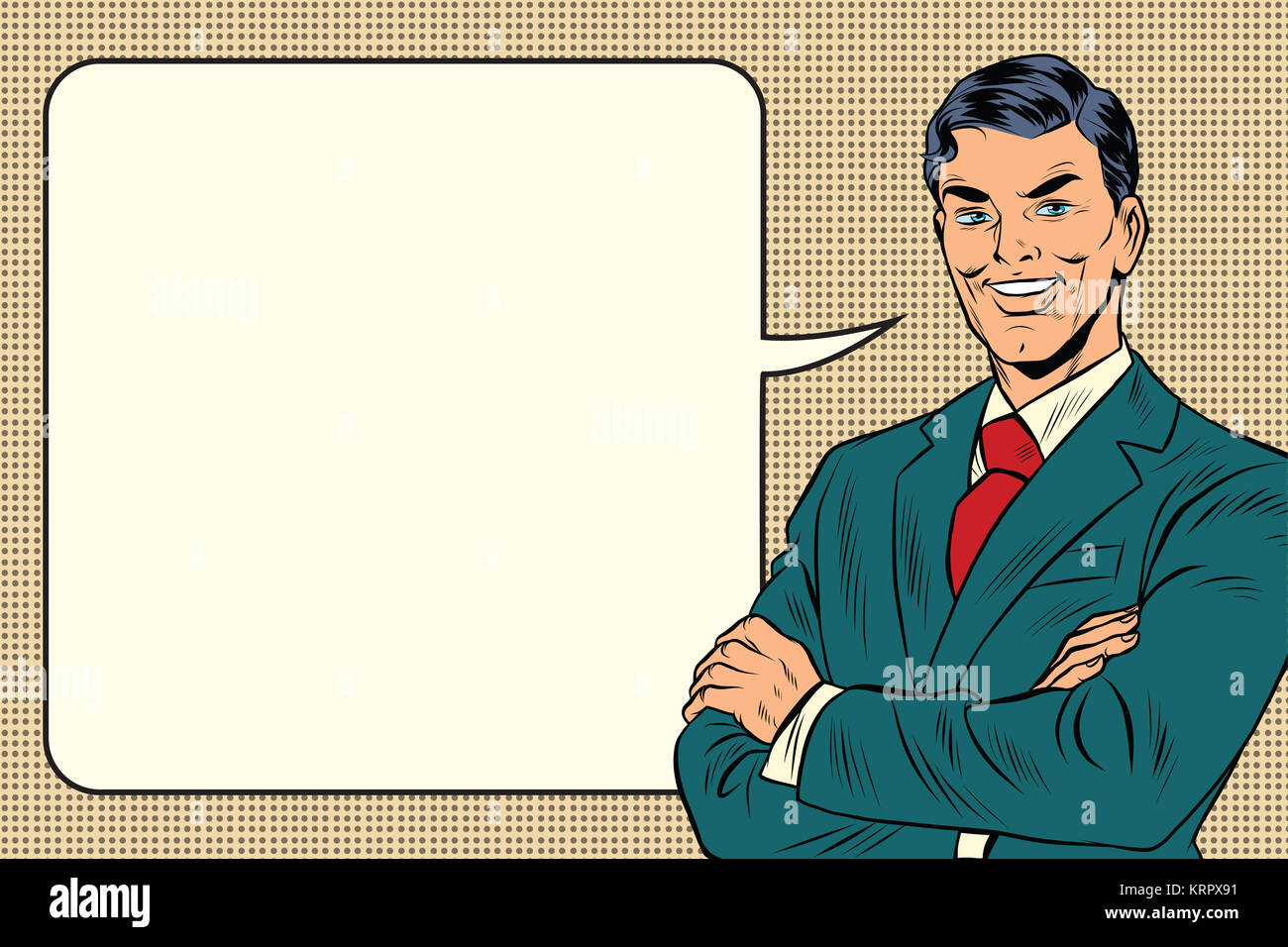 successful retro businessman, comic bubble Stock Photo - Alamy