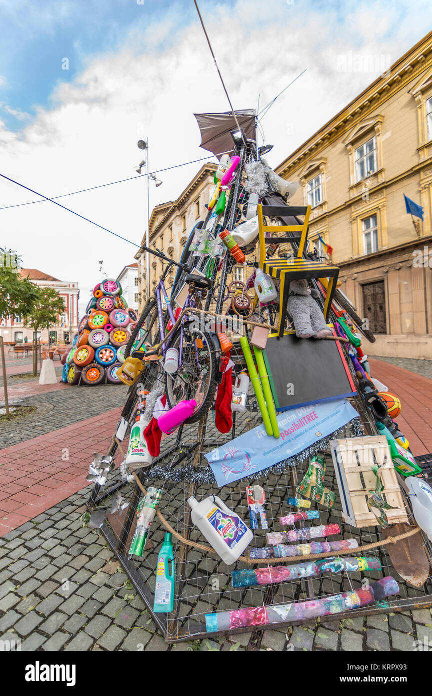 winter scenery city square with Christmas tree and decorations made ...