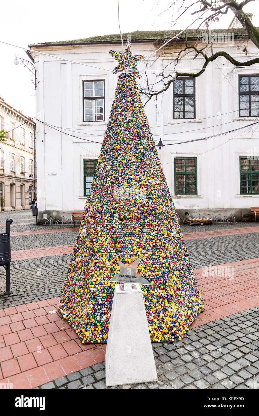 winter scenery city square with Christmas tree and decorations made ...