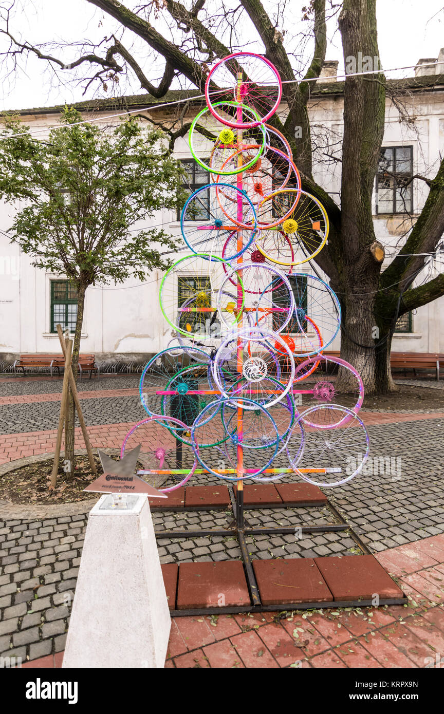 winter scenery city square with Christmas tree and decorations made ...