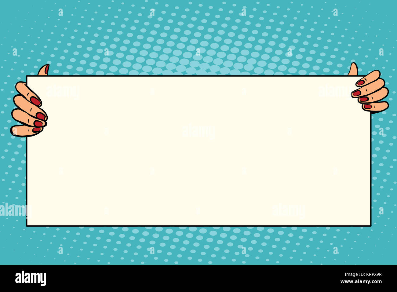 Female hands holding a long poster Stock Photo - Alamy