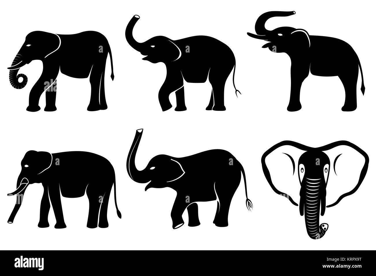 Black silhouettes of elephants isolated on white background Stock ...